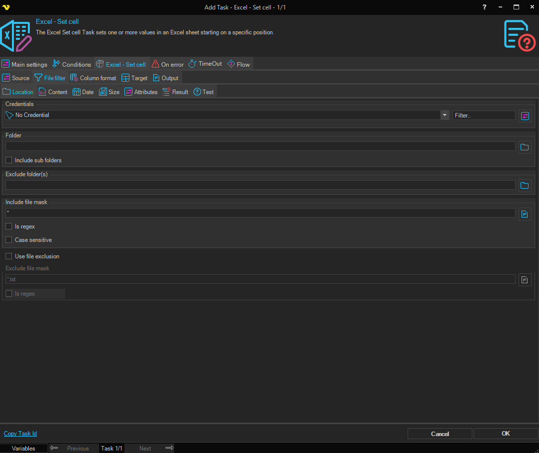 excel-set-cell | VisualCron Documentation