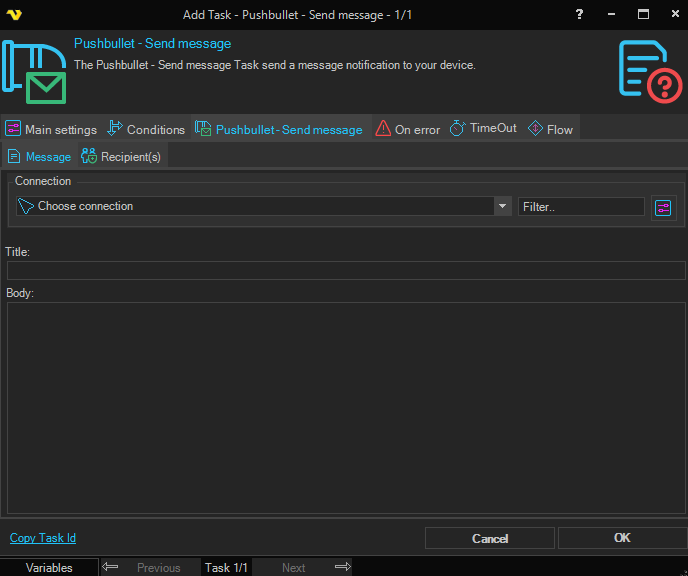 pushbullet-send-message | VisualCron Documentation